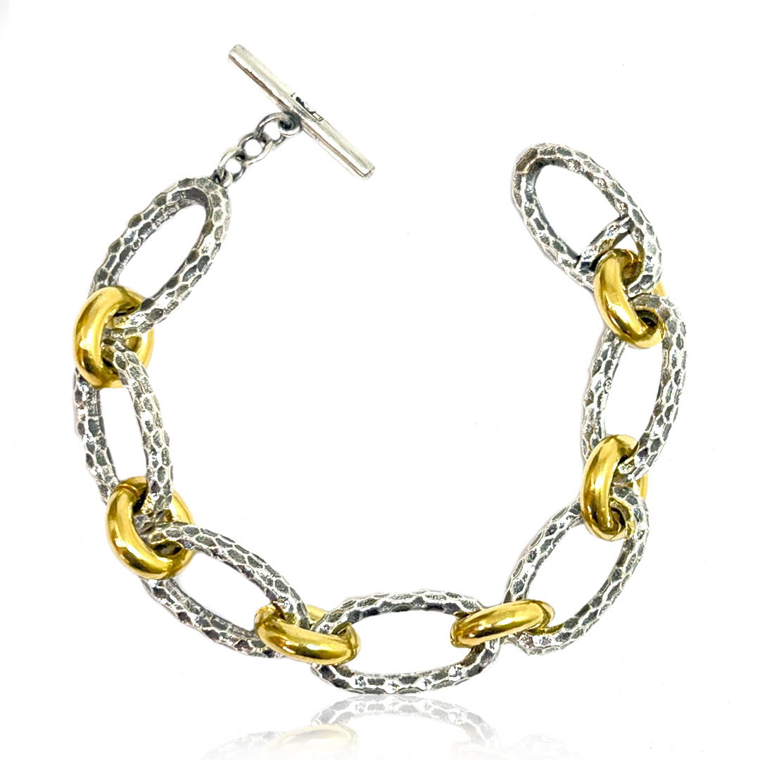 Silver Two Tone Ravelle Hammered Chain Bracelet 7.5 by Tat2 Designs