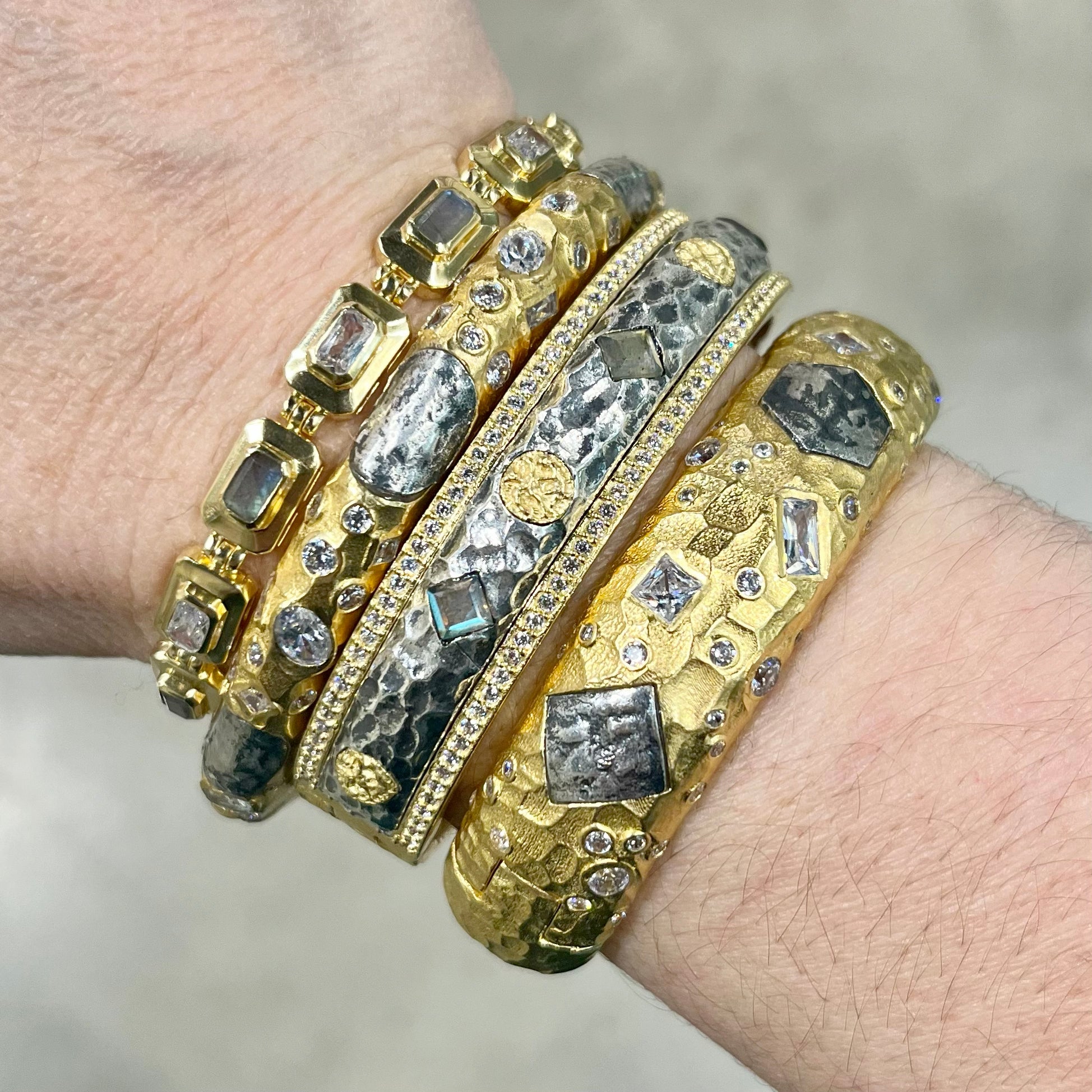 GOLD & VINTAGE SILVER LABRADORITE MOTA COIN BANGLE – Tat2 Designs