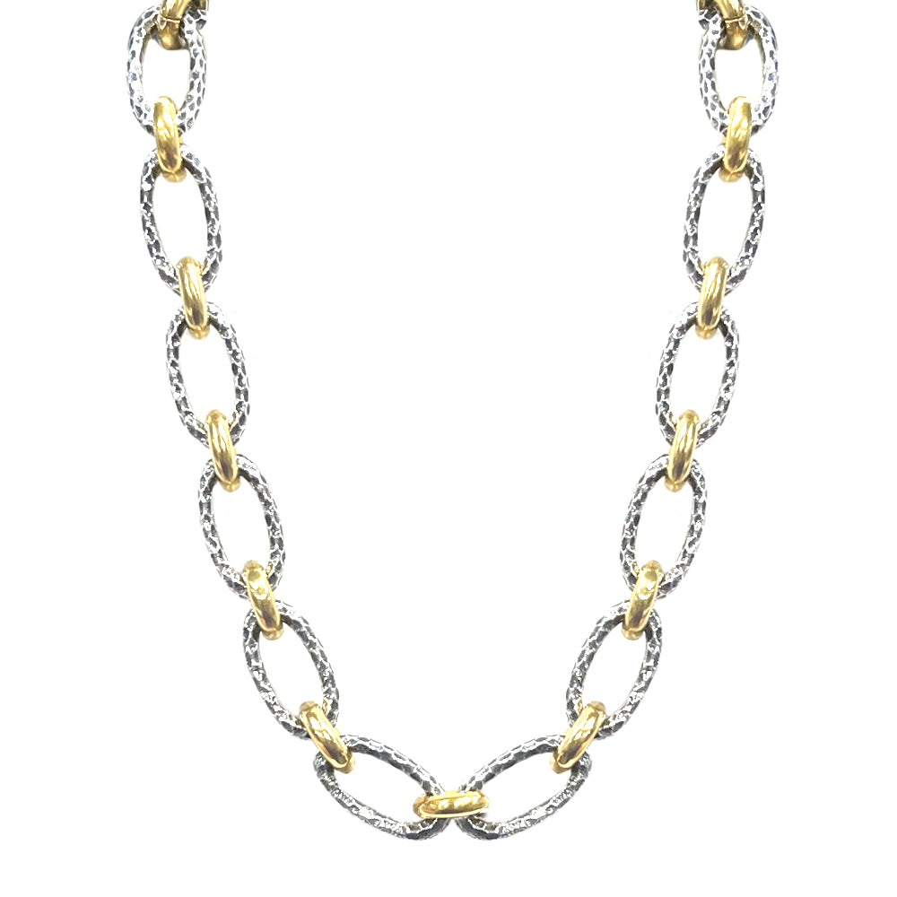 VINTAGE SILVER TWO-TONE RAVELLE HAMMERED CHAIN NECKLACE - Tat2 Designs